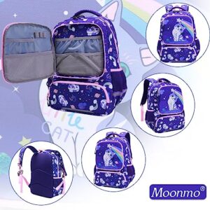 Moonmo Backpack for kids Backpack for Elementary Students, Waterproof Large Capacity School Bag Light Weight Backpack Primary School Backpack for girls (Purple cat)