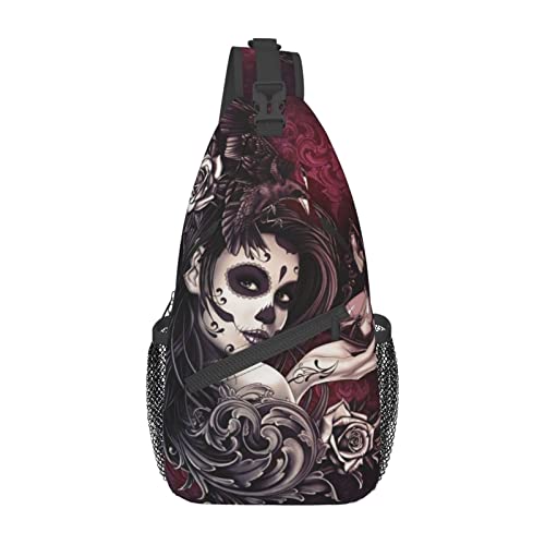 Skull Sling Bag Crossbody Backpack Chest Hiking Daypack Casual Shoulder Bags for Women Men Outdoor Traveling