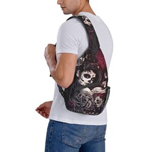 Skull Sling Bag Crossbody Backpack Chest Hiking Daypack Casual Shoulder Bags for Women Men Outdoor Traveling