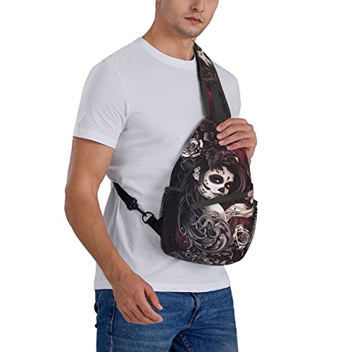 Skull Sling Bag Crossbody Backpack Chest Hiking Daypack Casual Shoulder Bags for Women Men Outdoor Traveling