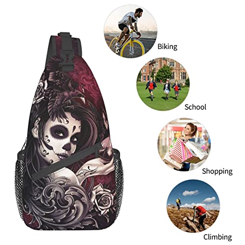 Skull Sling Bag Crossbody Backpack Chest Hiking Daypack Casual Shoulder Bags for Women Men Outdoor Traveling