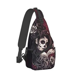 Skull Sling Bag Crossbody Backpack Chest Hiking Daypack Casual Shoulder Bags for Women Men Outdoor Traveling