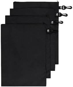 ripstop nylon zipper bag with clip - set of 4 (black, 12 x 16 inch)