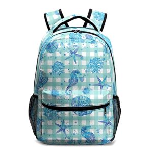 dacawin kids ocean backpack blue school backpacks ocean starfish scallop bookbag blue plaid school bag lightweight casual daypack backpacks with chest strap