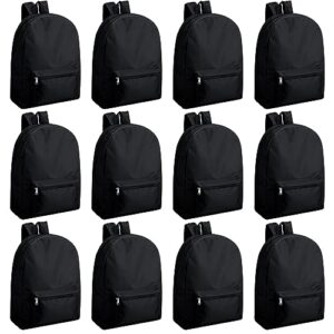 amylove 12 pack backpack in bulk 17 inch lightweight student outdoor travel book bag kid classic school bookbag for boy girl (black)