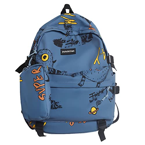 Uzdyaht Aesthetic Backpack Cute Kawaii Backpack 17-Inch Graffiti Laptop Backpack For Teen Boys Girls Women (Blue)