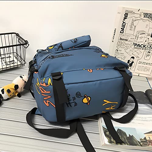 Uzdyaht Aesthetic Backpack Cute Kawaii Backpack 17-Inch Graffiti Laptop Backpack For Teen Boys Girls Women (Blue)