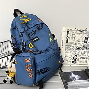 Uzdyaht Aesthetic Backpack Cute Kawaii Backpack 17-Inch Graffiti Laptop Backpack For Teen Boys Girls Women (Blue)