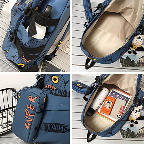 Uzdyaht Aesthetic Backpack Cute Kawaii Backpack 17-Inch Graffiti Laptop Backpack For Teen Boys Girls Women (Blue)