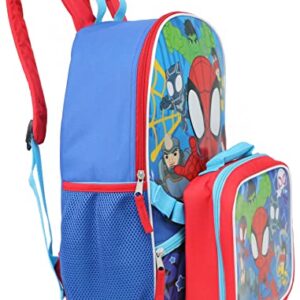 Marvel 16'' Full Size Spidey and His Amazing Friends Backpack Lunchbox Set Bookbag School Set, Blue/Red