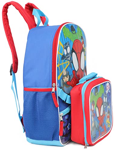 Marvel 16'' Full Size Spidey and His Amazing Friends Backpack Lunchbox Set Bookbag School Set, Blue/Red