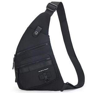 qidelong sling bag anti-theft crossbody chest shoulder backpack women men, lightweight personal pocket bag for hiking travel (black)