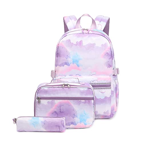 Mildame 3Pcs Tie Dye Backpacks for Girls Elementary Casual Bookbag Set School Backpack for Teens with Lunch Box