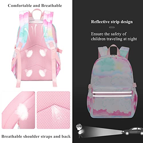 Mildame 3Pcs Tie Dye Backpacks for Girls Elementary Casual Bookbag Set School Backpack for Teens with Lunch Box