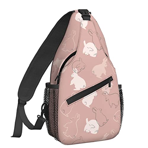 FeHuew Women Rabbits Pink White Bunnies Crossbody Sling Backpack for Men Chest Bag Shoulder Bag Lightweight One Strap Backpack Travel Outdoor Daypack