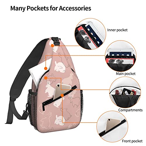 FeHuew Women Rabbits Pink White Bunnies Crossbody Sling Backpack for Men Chest Bag Shoulder Bag Lightweight One Strap Backpack Travel Outdoor Daypack