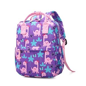 cute preschool backpack toddler school book bag for girls boys kids kindergarten nursery travel bag with chest strap(12inch, girly dinosaur)