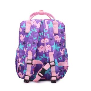 Cute Preschool Backpack Toddler School Book Bag for Girls Boys Kids Kindergarten Nursery Travel Bag with Chest Strap(12inch, Girly Dinosaur)