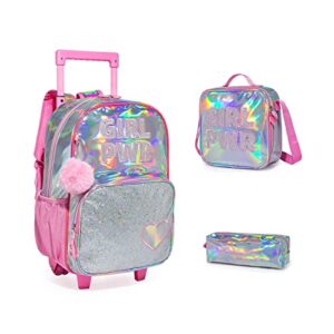 oruiji pink rolling backpack for girls backpack with wheels kids wheeled school backpack for girls 8-12 students bookbag roller luggage suitcase