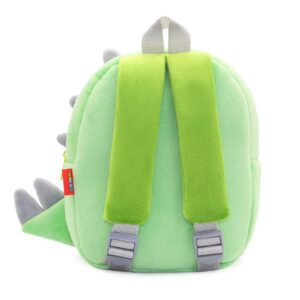 Politesse & Romance Toddler Backpack Zoo Animals Cute Plush Bag Cartoon Mini Preschool Backpack School Bag for Baby Girl Boy (Green Dinosaur)