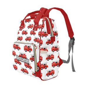 Cartoon Firetruck Pattern Personalized Diaper Bag Backpack Custom with Name Unisex Nursing Large Capacity Mommy Backpack