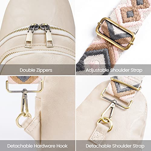 KFXFENQ Sling Bag for Women PU Leather Sling Bags for Women Crossbody Fashion Sling Backpack Multipurpose Chest Bag for Cycling (Beige)