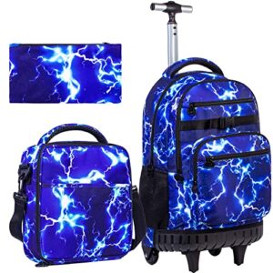 agsdon rolling backpack for boys, men roller wheels bookbag, laptop wheeled school bag with wheels for teens - blue