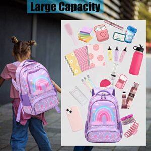 Jumpopack Rainbow Backpack for Girls School Backpack for Elementary Backpacksfor Girls Lightweight Water Resistance Back to School Bag Preschool Kids Bookbag,Rainbow Print