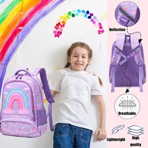 Jumpopack Rainbow Backpack for Girls School Backpack for Elementary Backpacksfor Girls Lightweight Water Resistance Back to School Bag Preschool Kids Bookbag,Rainbow Print