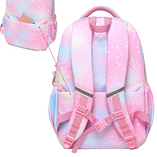 BIAOGOD Girls Backpack Cute Backpack with Compartment,Kids,Primary School Students, Junior High School School Bag (Gradient Purple, Large)