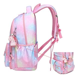 BIAOGOD Girls Backpack Cute Backpack with Compartment,Kids,Primary School Students, Junior High School School Bag (Gradient Purple, Large)