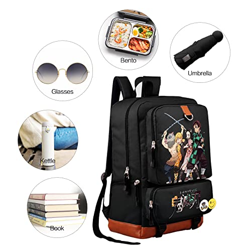 Zusvus Anime Backpack Laptop Bag Student School Book Bag Large Capacity Multipurpose Casual Travel Daypack Black