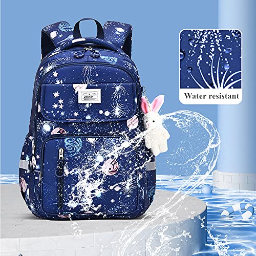 Cute Girls Backpack, Bunny School Backpack for Teen Girls, Elementary Middle Bookbag Galaxy Outdoor Aesthetic Schoolbag, Pink