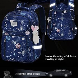 Cute Girls Backpack, Bunny School Backpack for Teen Girls, Elementary Middle Bookbag Galaxy Outdoor Aesthetic Schoolbag, Pink