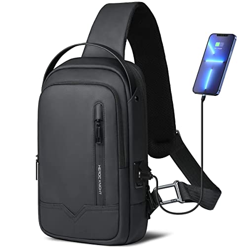 hk Anti-Theft Sling Crossbody Shoulder Bag for Men and Women with USB Charging,11.3 Inch Waterproof Lightweight Casual Daypack Chest Bag Crossbody Sling Backpack for Travel Hiking Biking Outdoor Work