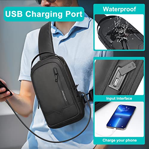 hk Anti-Theft Sling Crossbody Shoulder Bag for Men and Women with USB Charging,11.3 Inch Waterproof Lightweight Casual Daypack Chest Bag Crossbody Sling Backpack for Travel Hiking Biking Outdoor Work