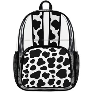 bisibuy Cow Print White And Black Clear Backpack Stadium Approved Heavy Duty PVC Transparent Backpacks Large See Through Bag for Work Travel Sports Events Concerts