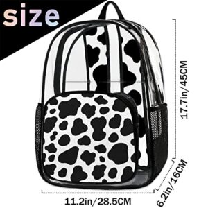 bisibuy Cow Print White And Black Clear Backpack Stadium Approved Heavy Duty PVC Transparent Backpacks Large See Through Bag for Work Travel Sports Events Concerts