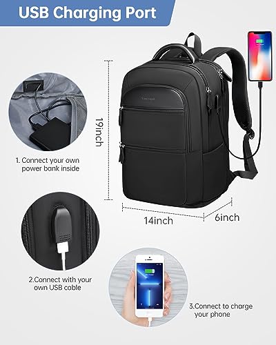 17 Inch Laptop Backpack for Men, TSA Approved Large Computer Backpack with USB Charging Port, Water Resistant Travel Business Backpack for Women, Anti Theft Carry on Daypack College Office Bag, Black