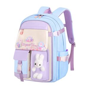 Moonmo Kids Backpack Kawaii Girls Backpacks Elementary Bookbags with Compartments Middle School Bags Women Casual Daypacks (Blue Rabbit, Large)