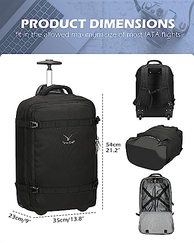 Hynes Eagle Rolling Backpack 42L Backpack with Wheels Airline Approved Carry on Luggage Laptop Travel Backpack for Women Men Black-2023