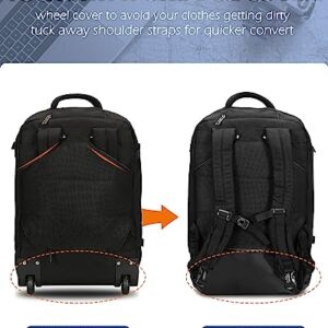 Hynes Eagle Rolling Backpack 42L Backpack with Wheels Airline Approved Carry on Luggage Laptop Travel Backpack for Women Men Black-2023