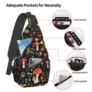 launamren Mushroom Gifts Sling Backpack Mushroom Gifts Crossbody Bag For Women Men Sling Bag Travel Hiking Chest Bag Unisex