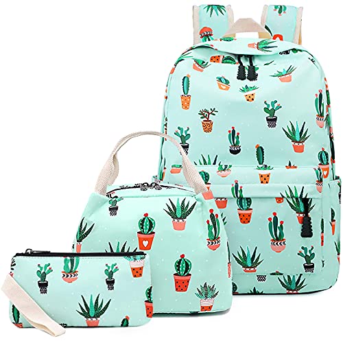 LIMHOO School Bags for Teen Girls, Teenagers School Backpack, Bookbag with Lunch Box Pencil Case (Cactus)