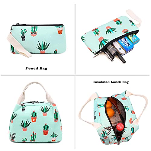 LIMHOO School Bags for Teen Girls, Teenagers School Backpack, Bookbag with Lunch Box Pencil Case (Cactus)