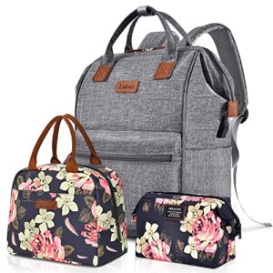 utotebag laptop backpack for women, bag set backpack for 15.6inch computer with usb charging port, water resistant college nurse backpack set with makeup bag lunch bag for work/business/travel, gray