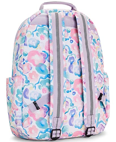 Kipling Women's Seoul 15" Laptop Backpack, Durable, Roomy with Padded Shoulder Straps, Aqua Flowers, 12.8''L x 17.3''H x 9''D