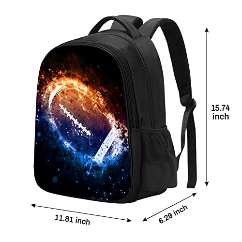 SARA NELL Kids Ice and Fire American Football Backpack for School Boys Girls,Kindergarten Elementary Toddler School Backpack, Premium Book Bag with 2 Main Compartment, 15.7 Inches