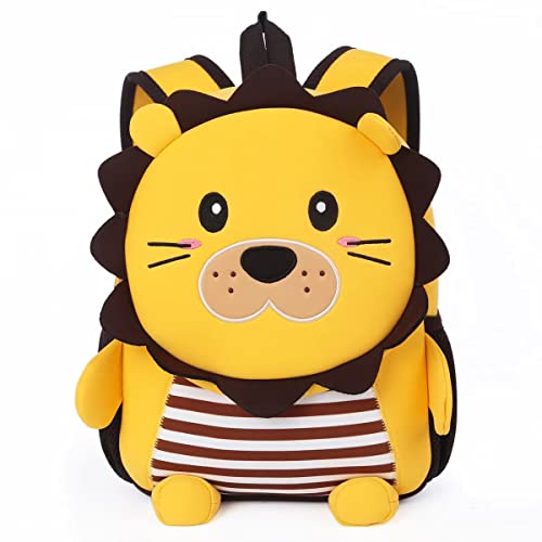 JoyRokaro Cute Toddler Backpack - Waterproof Preschool Backpack Lunch Bag for Kids 3-6 - 3D Neoprene Cartoon Animal Schoolbag for Toddlers - Lion Backpack for 3 4 5 6 Years Boys Girls Gift