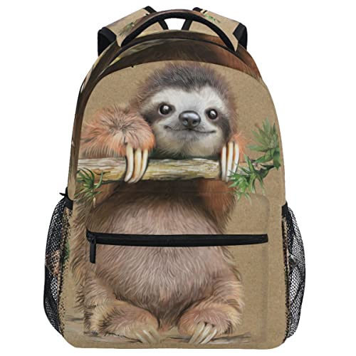 Pfrewn Retro Cute Sloth Backpacks for Girls Boys Tropical Palm Leaves Animals School Backpack Bookbags for Kids Students 16"